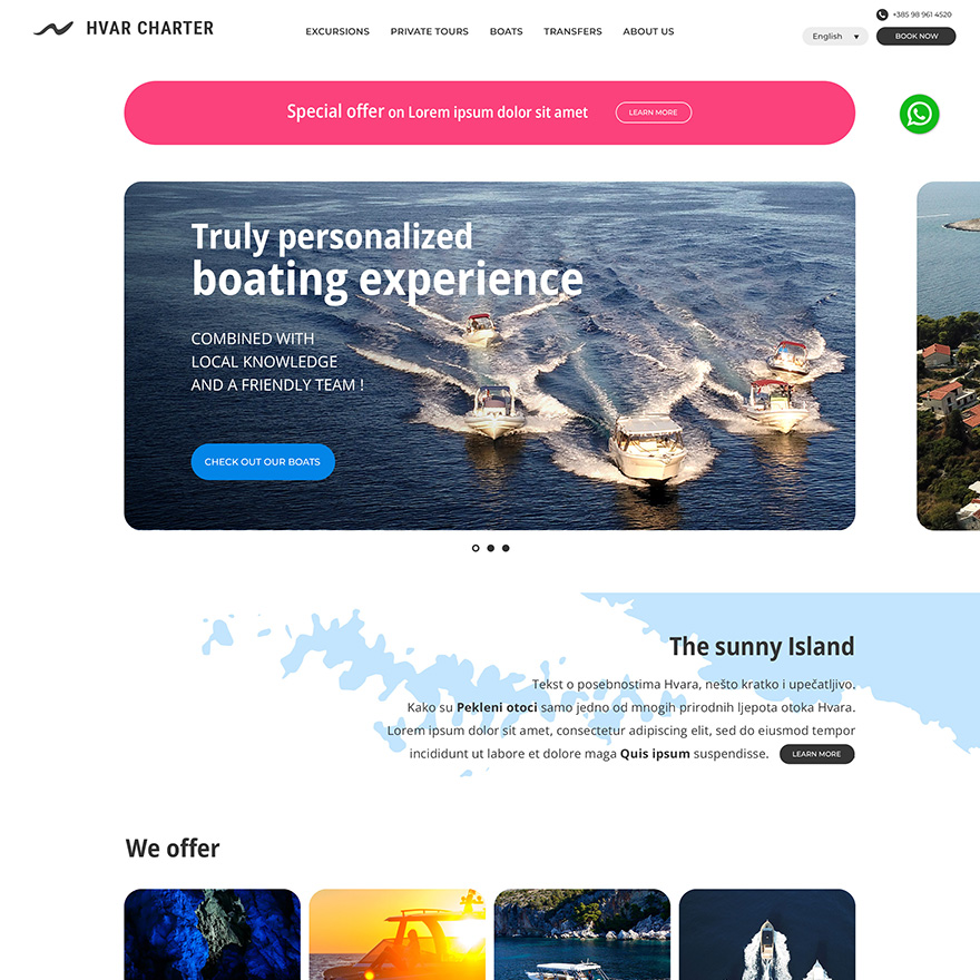 Boat charter company – web layout – KREATIVNA